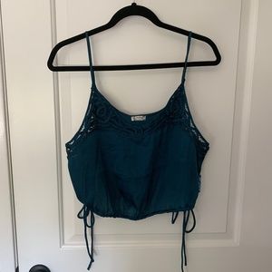 Free People | Tops | Free People Blouson Teal Blue Satin Crop Top Sz ...
